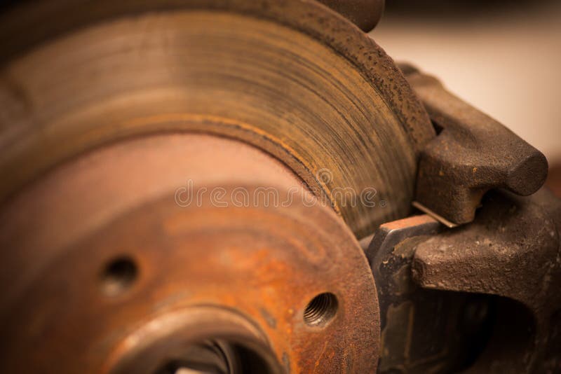 Worn Disk Brake Pads and Rotor Stock Image - Image of break ...