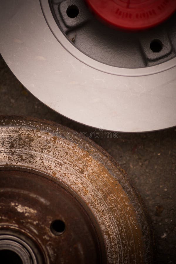 Car Worn and Rusty Brake Disk and a New One Stock Image - Image of junk ...