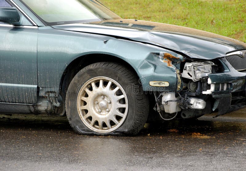 Car Wreck Smashed Hood and Grill with Headlights Behind Fence Stock ...