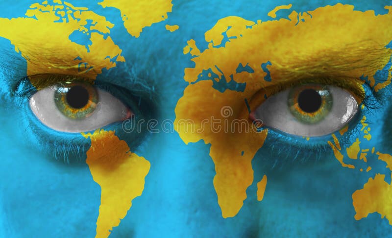 Cara con el mapa pintado stock de ilustración. Ilustración de futuro ...