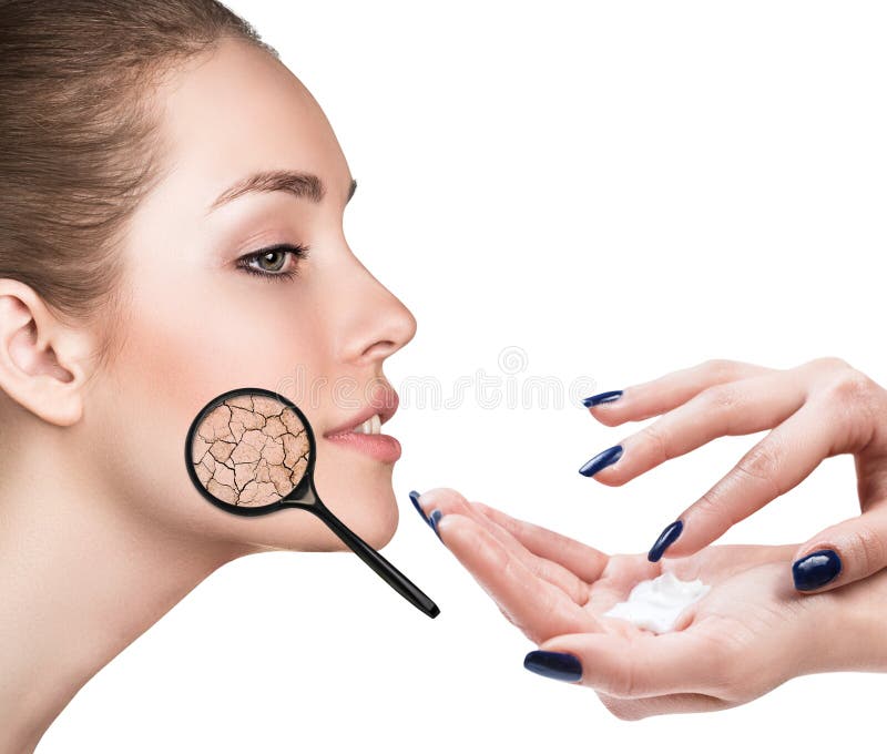 Cara De La Mujer Joven Con La Piel Seca Imagen de archivo - Imagen de ...