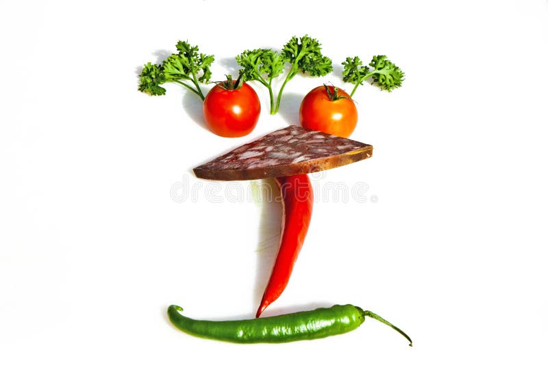 Cara De Sorriso (smiley) Criada Com a Carne E Os Vegetais Imagem de ...