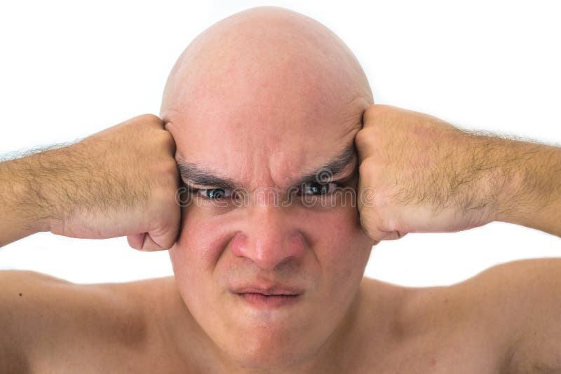 Cara De Um Homem Calvo No Fundo Branco Imagem de Stock - Imagem de ...