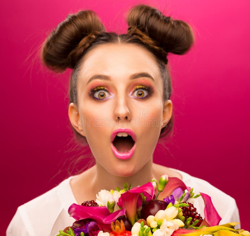 Cara, Divertimento, Ramalhete Do Fruto, Cor-de-rosa Foto de Stock ...