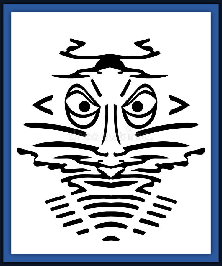 Cara, Estilo Del Tatuaje, Marco Azul Stock de ilustración - Ilustración ...