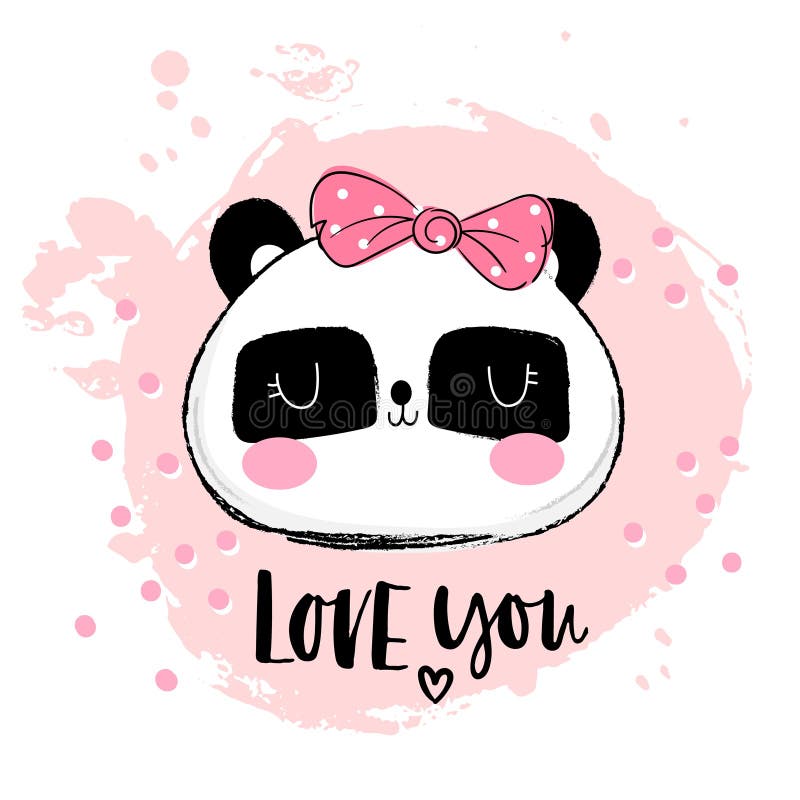 Cara Linda De La Panda Con El Arco Rosado Ilustración del Vector ...