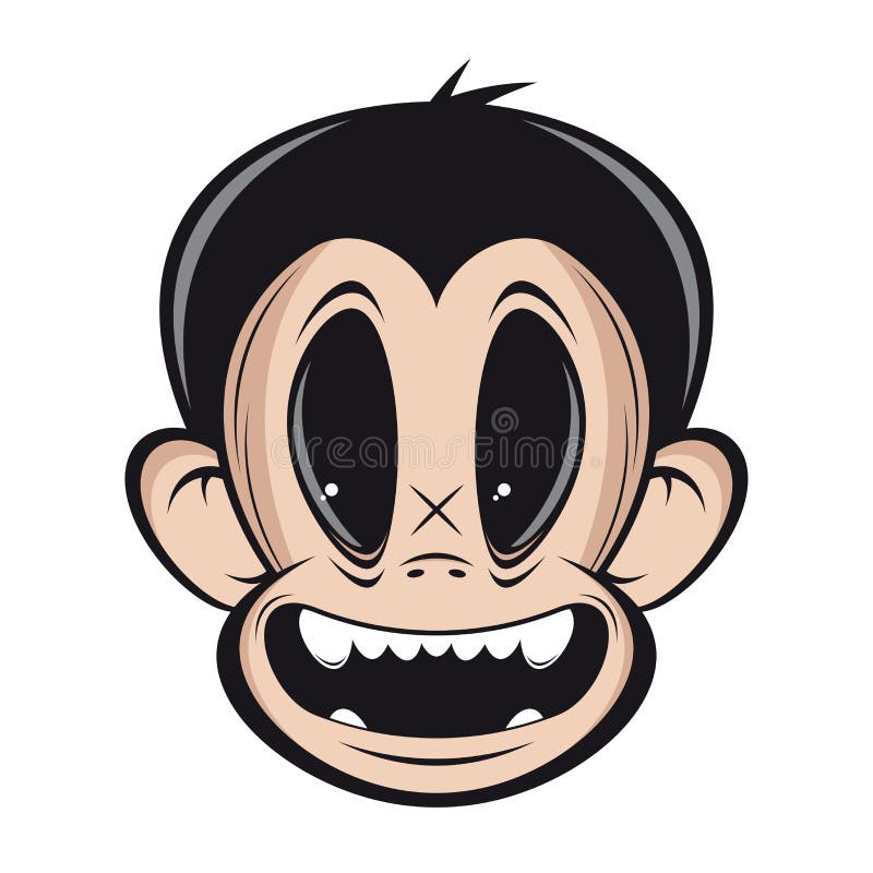 Mono Sonriente Sosteniendo Paraguas Doodle Kawaii. Imagen De Icono De ...