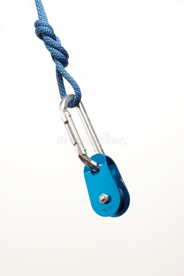 Carabiner, rope and pulley stock photo. Image of blue - 8570170