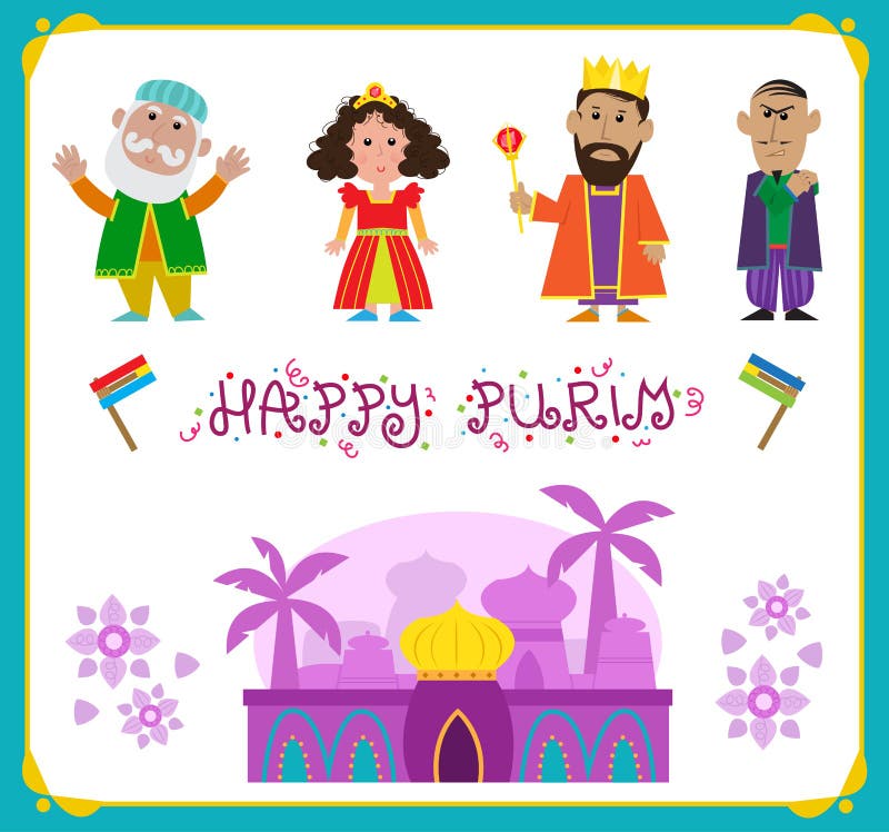Historia De Purim Símbolos Del Purim Judío Del Día De Fiesta Ilustración del Vector ...