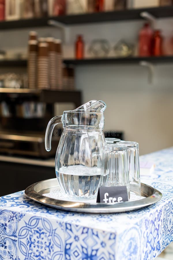 Carafe with Free Water in Cafe. Stock Image - Image of clarity ...