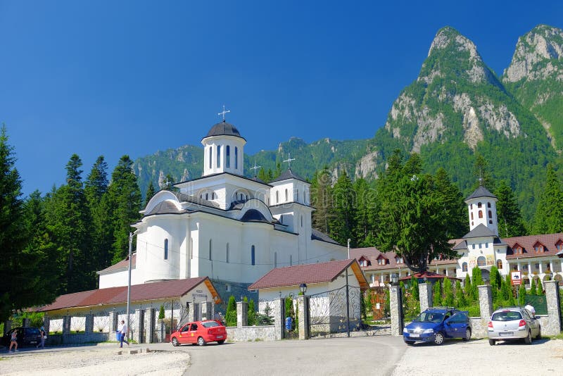 Caraiman Monastery with Bucegi Mountains in the Background Stock Photo ...