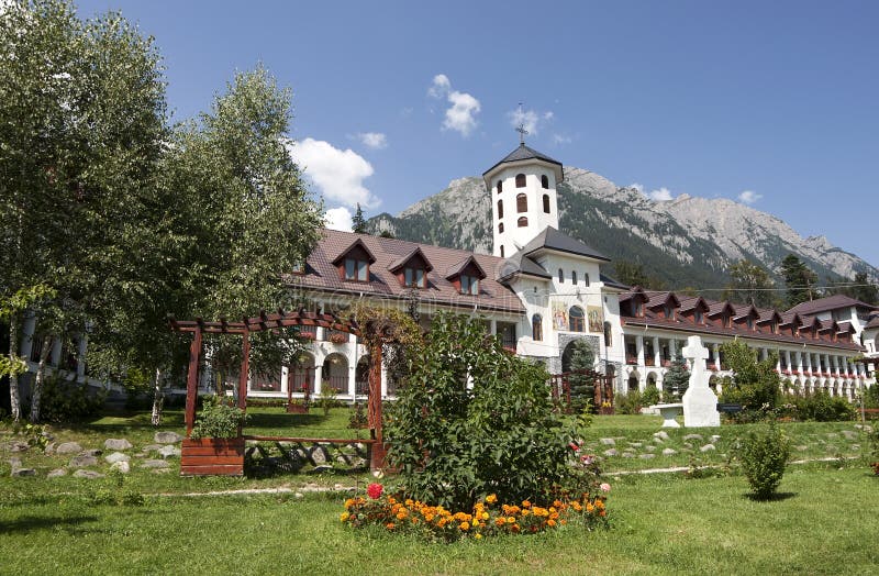 Caraiman Monastery with Bucegi Mountains in the Background Stock Photo ...