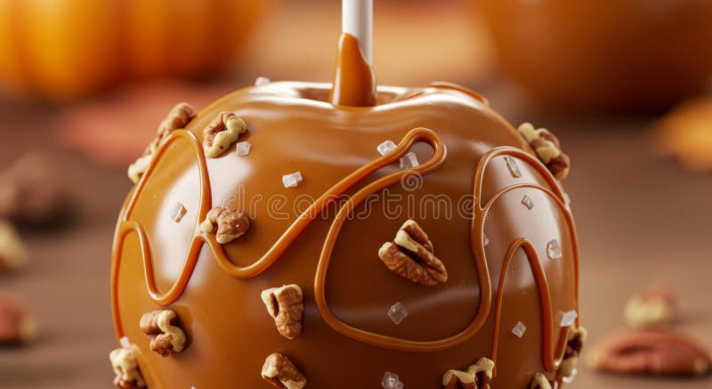 Caramel Apple with Pecans and Sea Salt Stock Photo - Image of salt ...