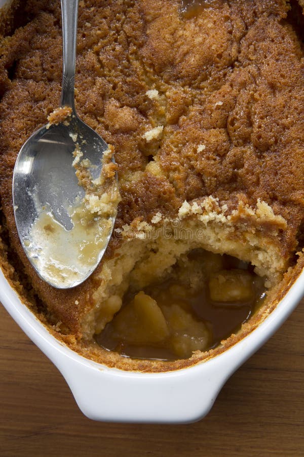 Caramel Apple Pudding with Portion Missing Stock Photo - Image of sweet ...
