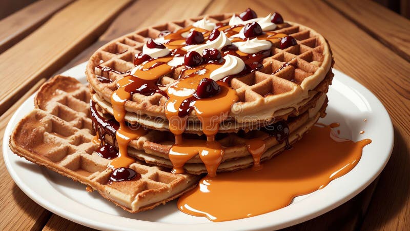 Caramel Apple Waffle Delight.AI Generated Stock Illustration ...