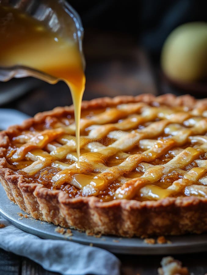 Caramel Being Poured Over an Apple Pie. Stock Image - Image of ...