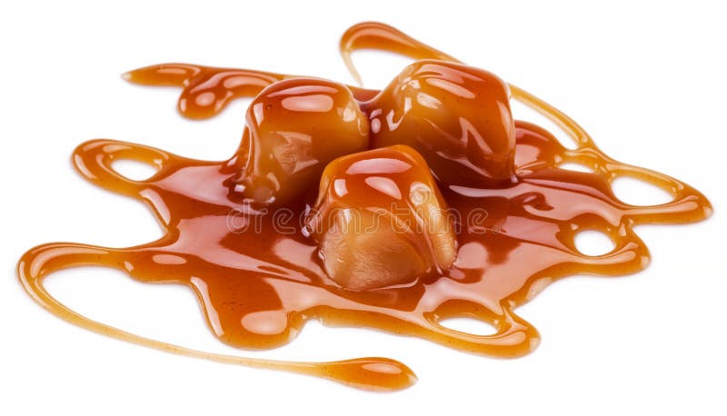 Caramel Candies Covered with Melted Sugar Caramel Isolated on White ...
