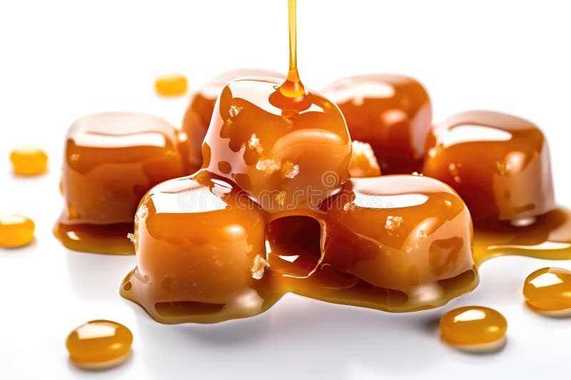 Caramel Candies with Sauce on White Background, Closeup. Generative AI ...