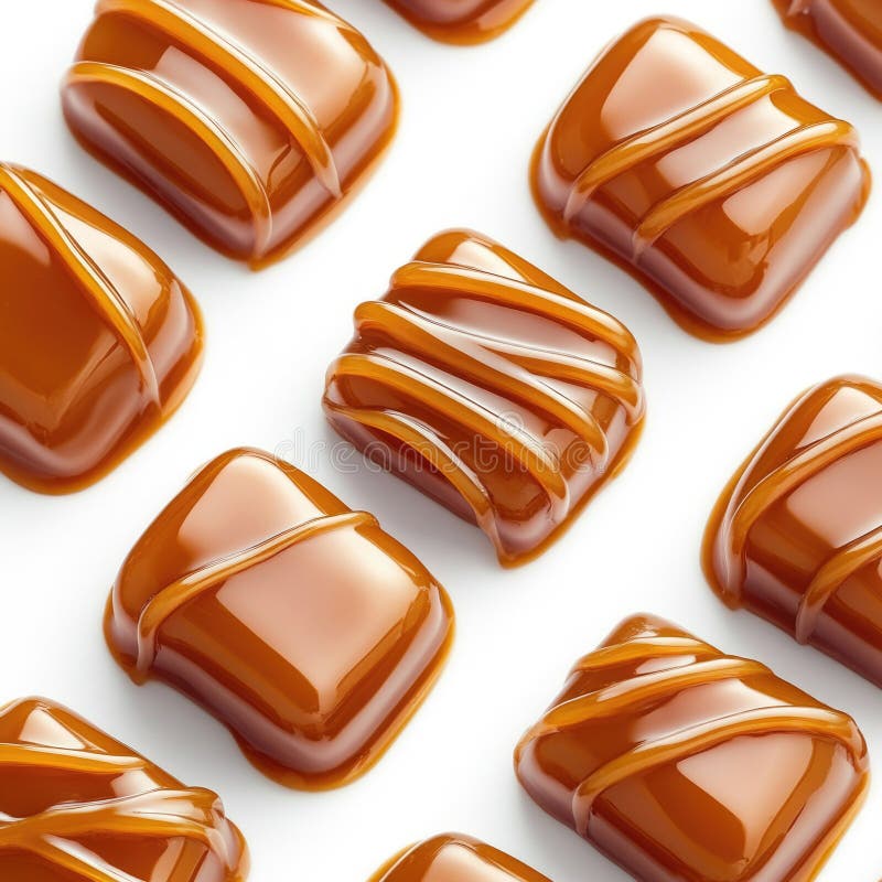 Caramel Candies with Caramel Sauce on a White Background Stock ...