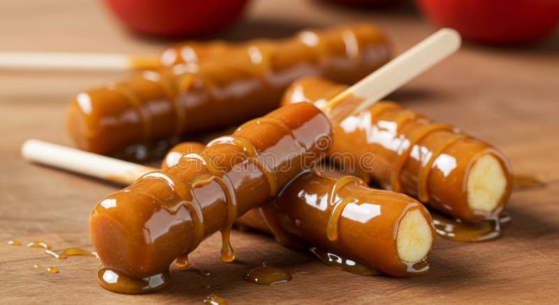 Caramel Candy Pops Drizzled on Wooden Sticks Stock Image - Image of ...