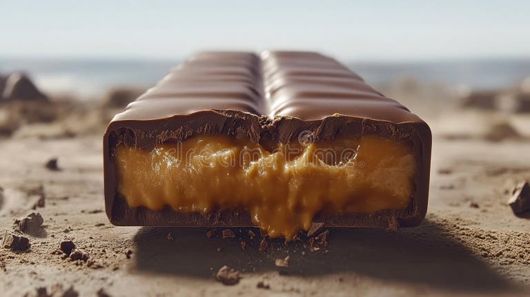 Caramel Chocolate Bar on Beach Sand Stock Photo - Image of sand, yummy ...