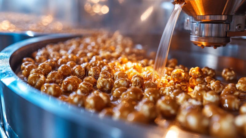 Caramel Coating Process for Popcorn Production Stock Illustration ...