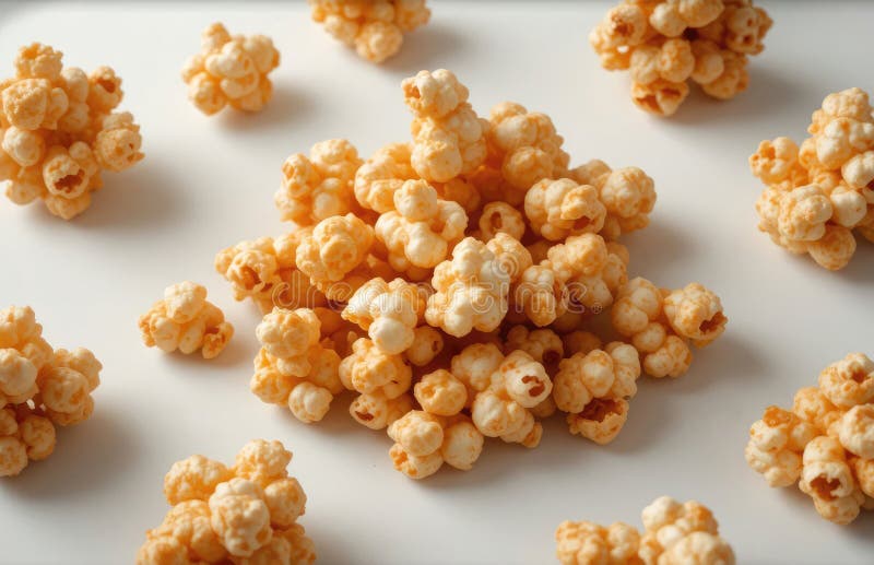 Caramel Corn Clusters Scattered on a White Background for Snack ...