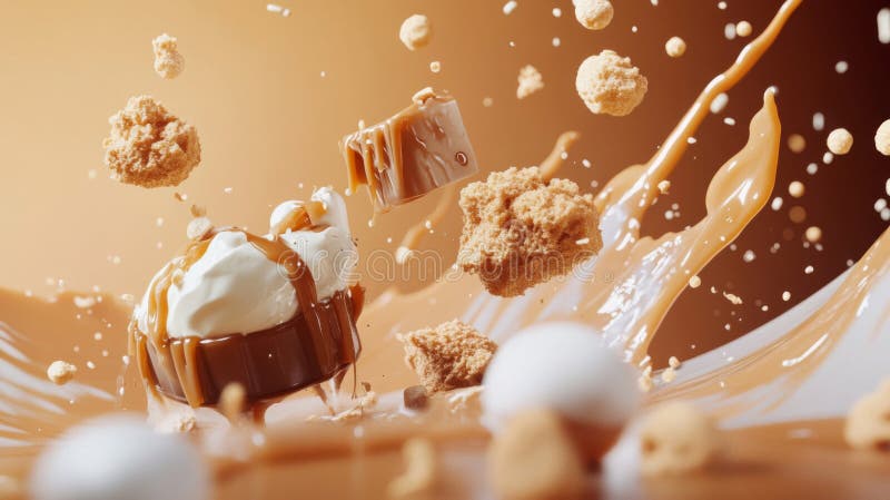 Caramel Cream and Chocolate Dessert Splash Stock Illustration ...