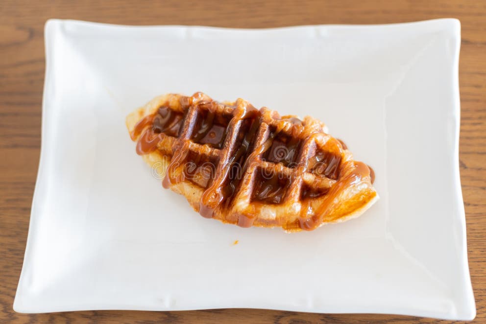 Caramel Croffle in White Plate Stock Photo - Image of crunchy ...