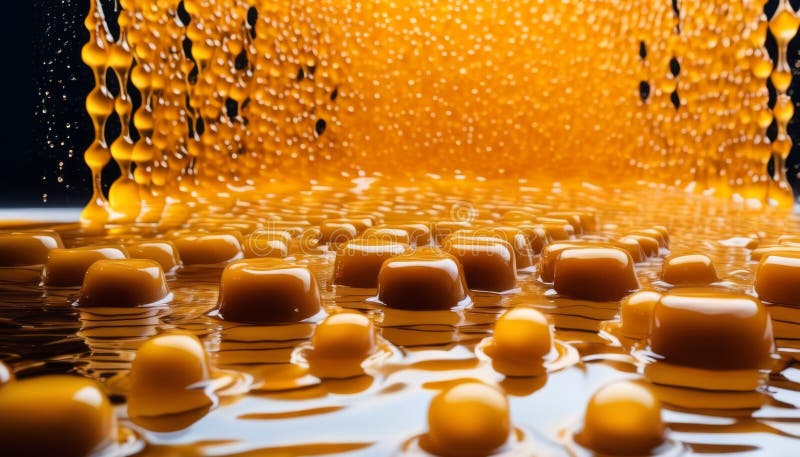 Caramel Cubes Floating in Liquid Stock Illustration - Illustration of ...