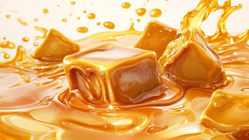 Caramel Cubes in Liquid Splash Stock Illustration - Illustration of ...