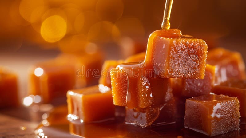 Caramel Cubes are Poured with Liquid Caramel Stock Image - Image of ...