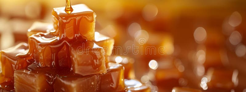 Caramel Cubes are Poured with Liquid Caramel Stock Image - Image of ...