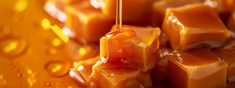 Caramel Cubes are Poured with Liquid Caramel Stock Image - Image of ...