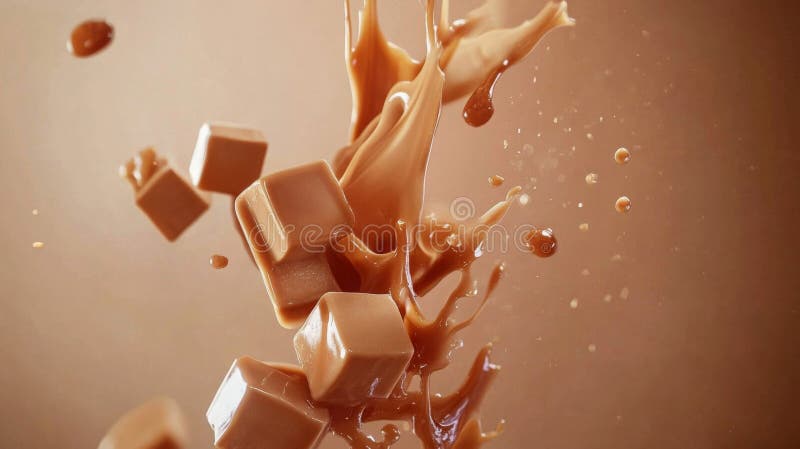 Caramel Cubes Splashing in Brown Liquid Stock Illustration ...