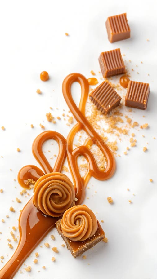 Caramel Curls Highlighted on a Transparent Background. Caramel Splashes ...
