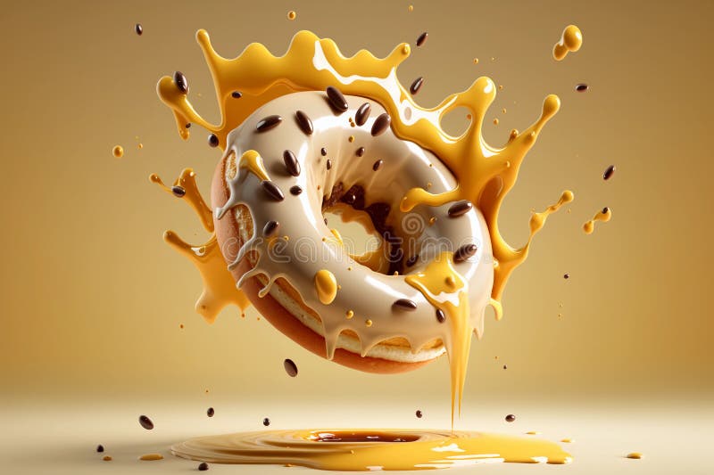 Caramel Doughnut on a Yellow Background Explosion of Caramel Sprinkles ...
