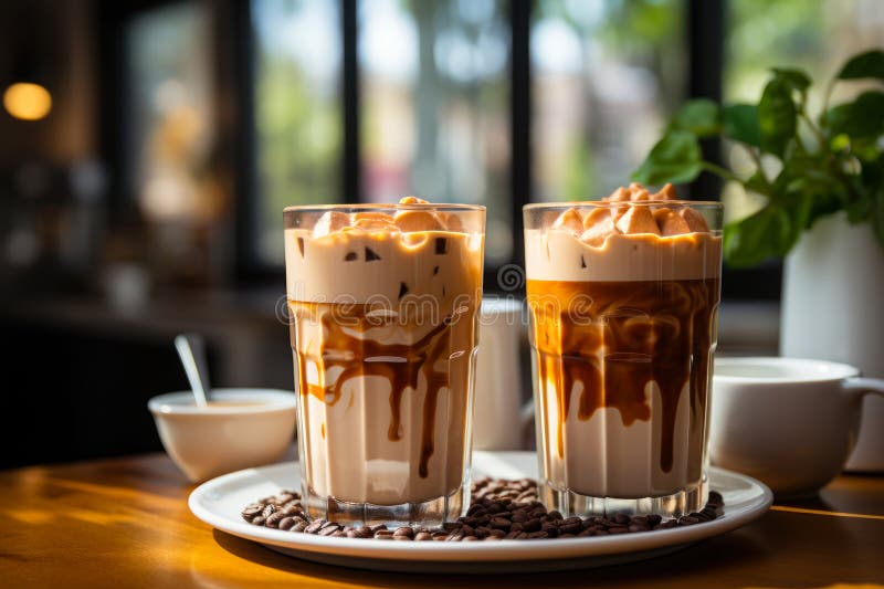 Caramel Drizzle on Cold Coffee Beverages. Stock Image - Image of ...