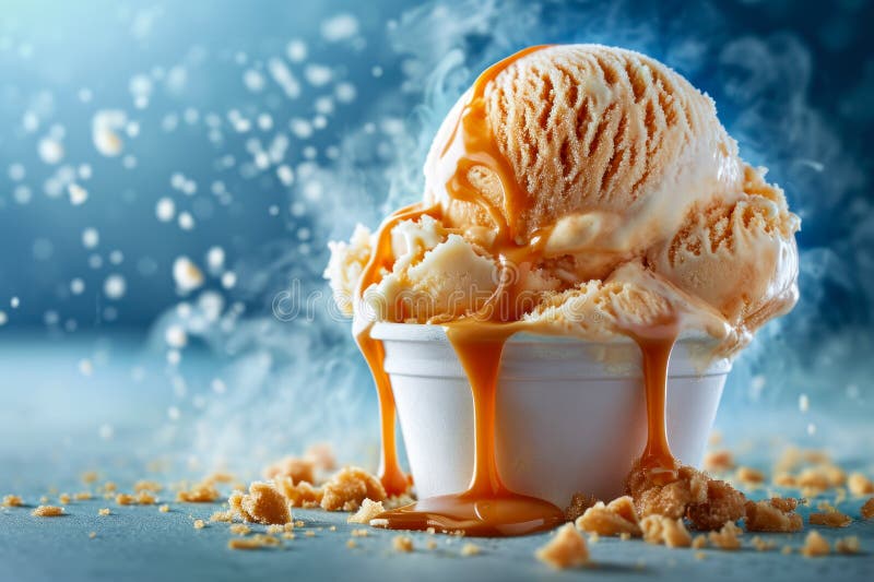 Caramel Drizzled Ice Cream with Puffed Rice. Stock Image - Image of ...
