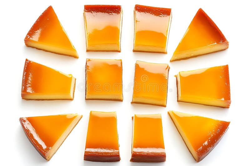 Caramel Flan Dessert Pieces Isolated on White Background Stock ...