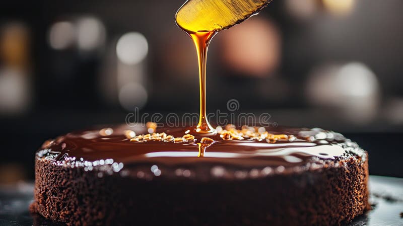 Caramel Glaze Pouring Over Chocolate Cake Stock Photo - Image of ...
