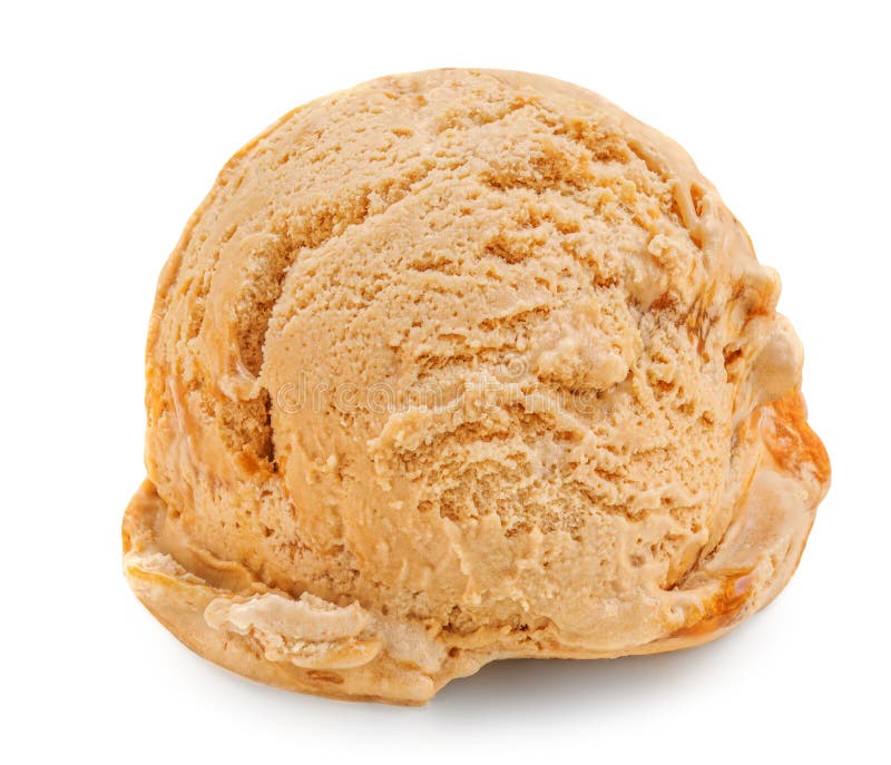 Caramel Ice-cream with Toffee Caramel Pieces Isolated on White ...
