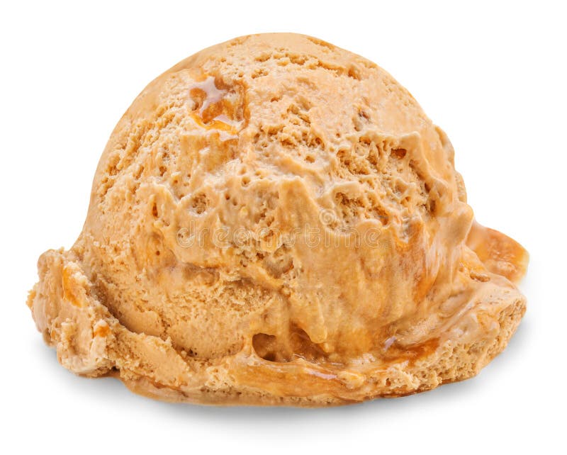 Caramel Ice-cream with Toffee Caramel Pieces Isolated on White ...