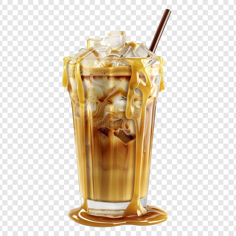 Caramel Iced Coffee with Ice Cubes Stock Illustration - Illustration of ...