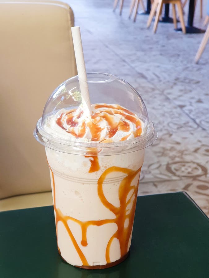 Caramel Milkshake in Plastic Glass Stock Photo - Image of milkshake ...