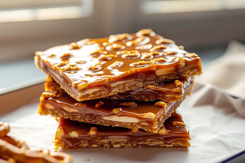 Caramel Nut Bars on a Plate Stock Image - Image of stack, dessert ...