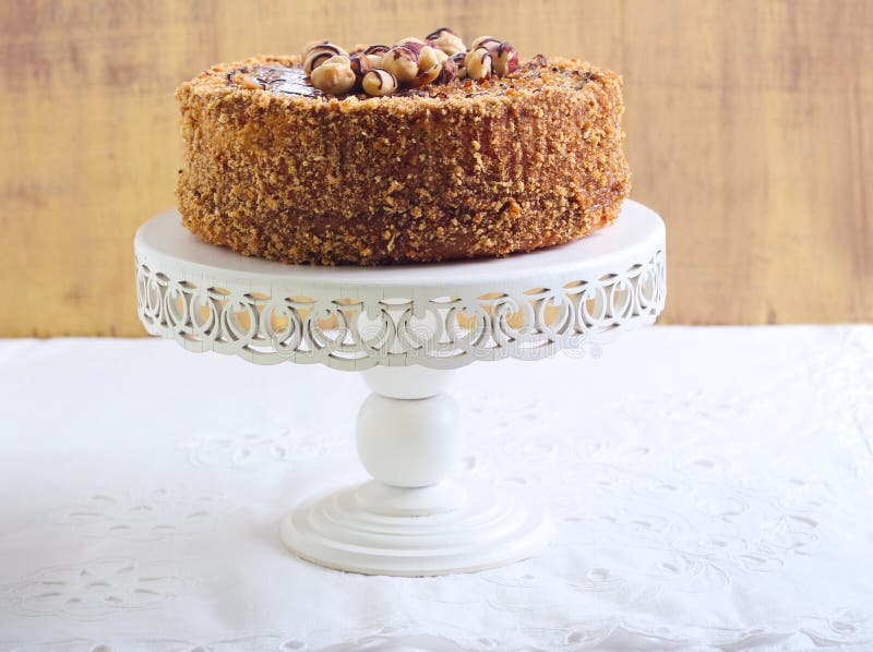 Caramel and nut cake stock image. Image of dolce, sponge - 62962757