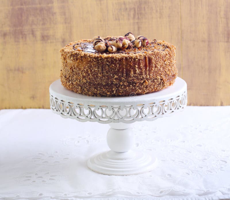 Sticky Chocolate Plum Cake with Autumn Decoration Stock Photo - Image ...