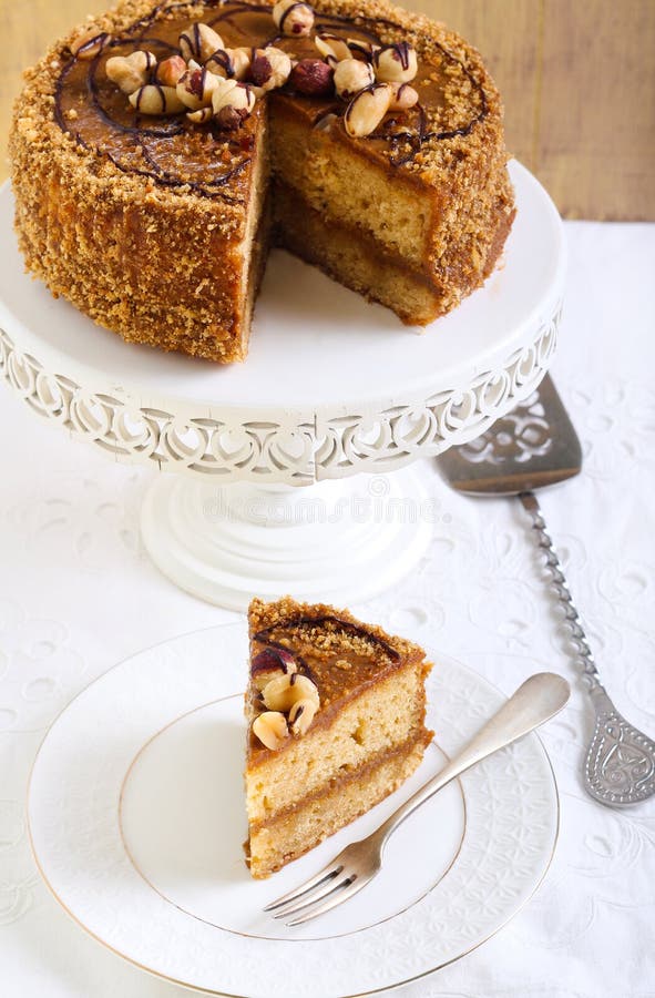 Caramel and nut cake slice stock photo. Image of slice - 62962784