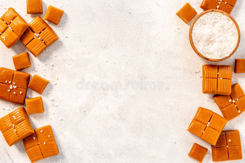 Caramel Pieces of Caramel Candies with Sea Salt, Top View Stock Image ...
